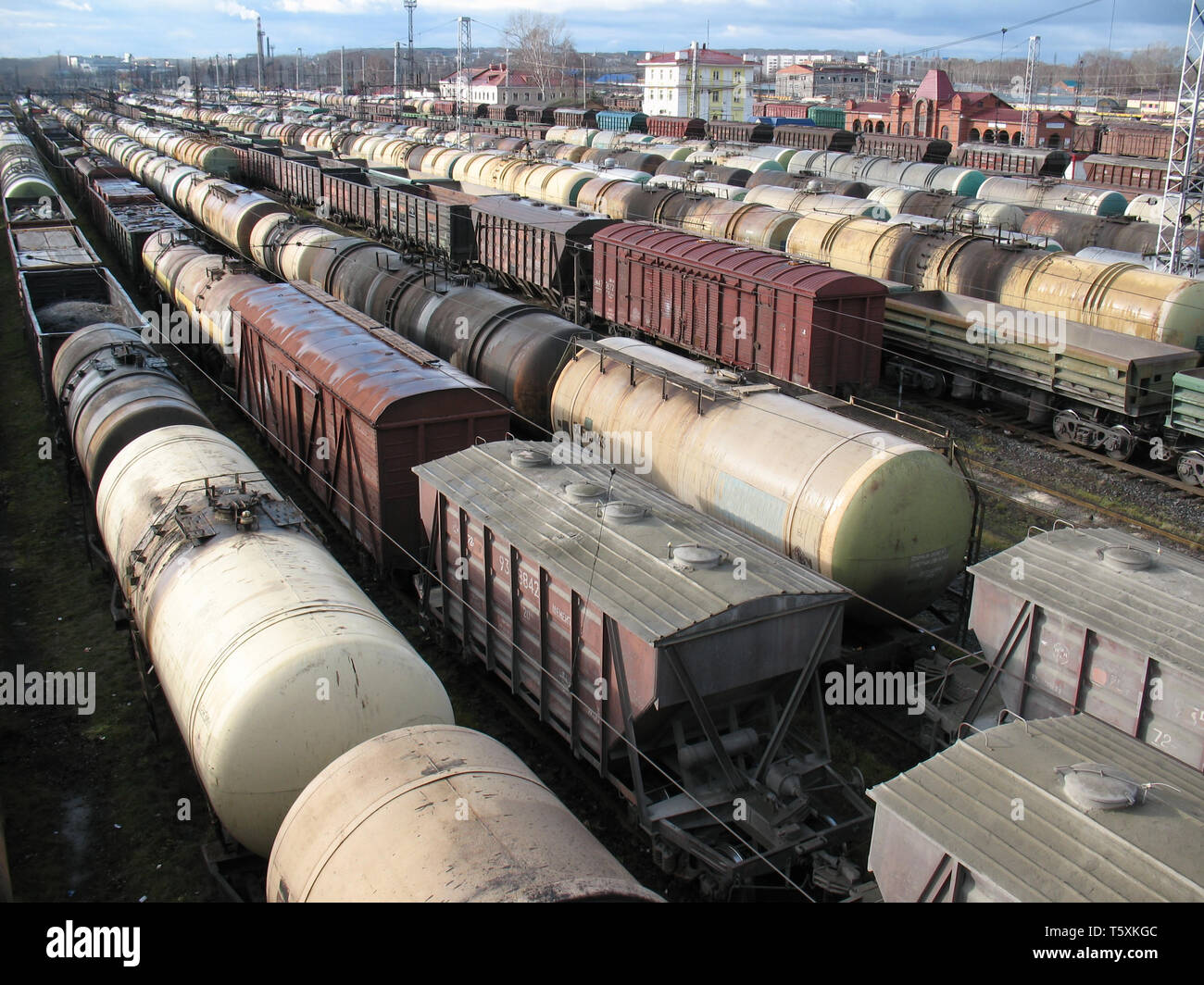 Rail cars on a railway station Stock Photo - Alamy