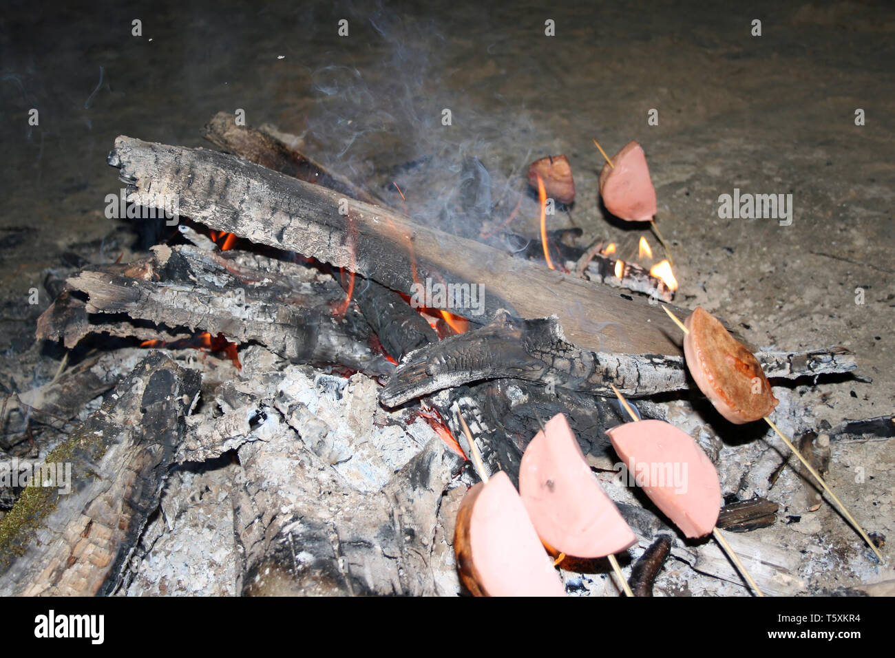 Cooking meat on a fire Stock Photo - Alamy