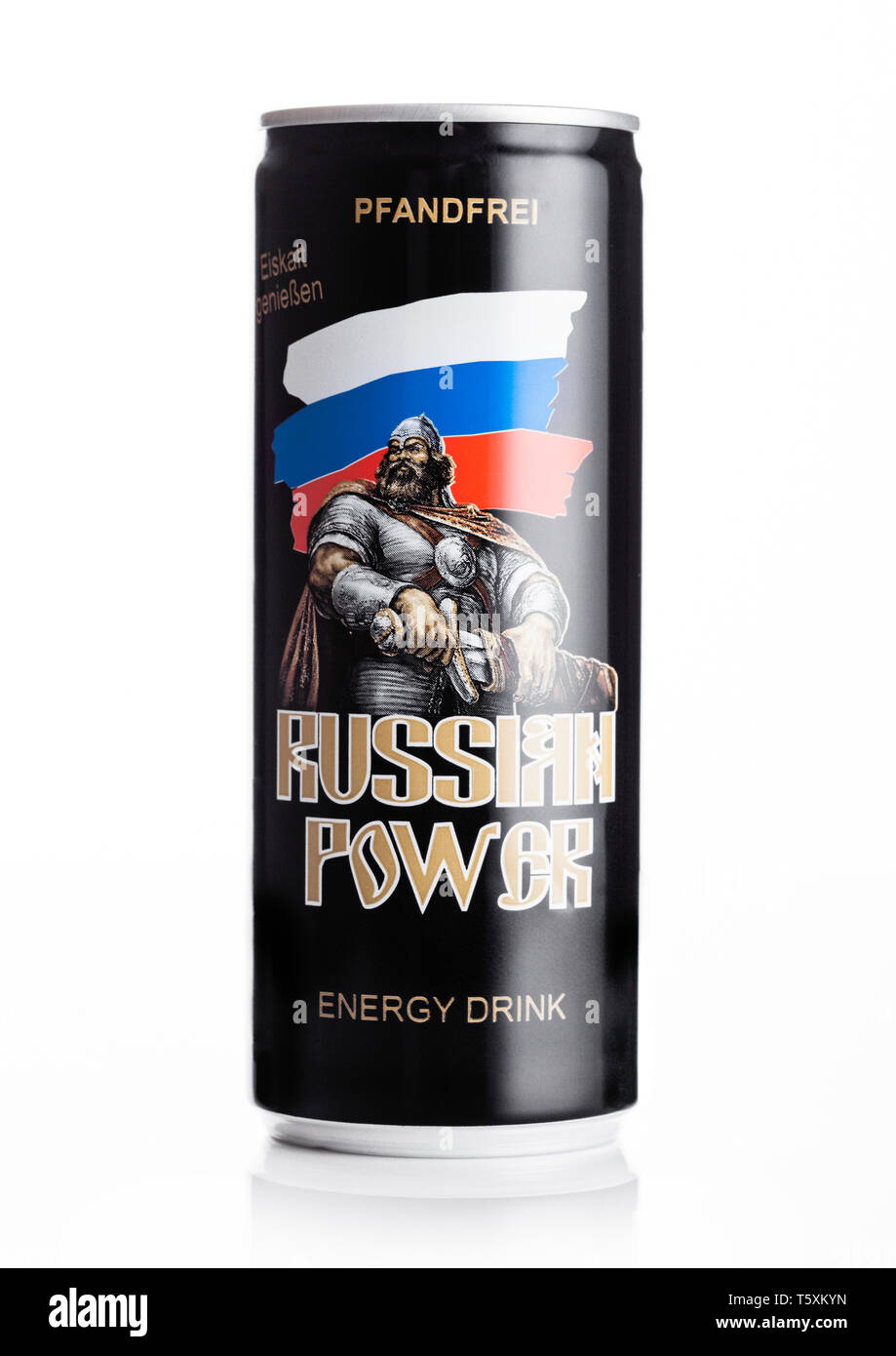 LONDON, UK - APRIL 27, 2019: Aluminium tin of Russian Power original ...