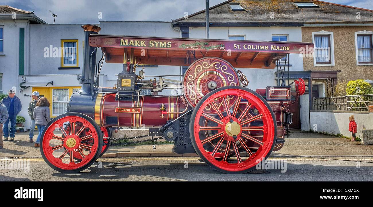A vintage steam locomotive on display at Trevithick day celebrations in ...