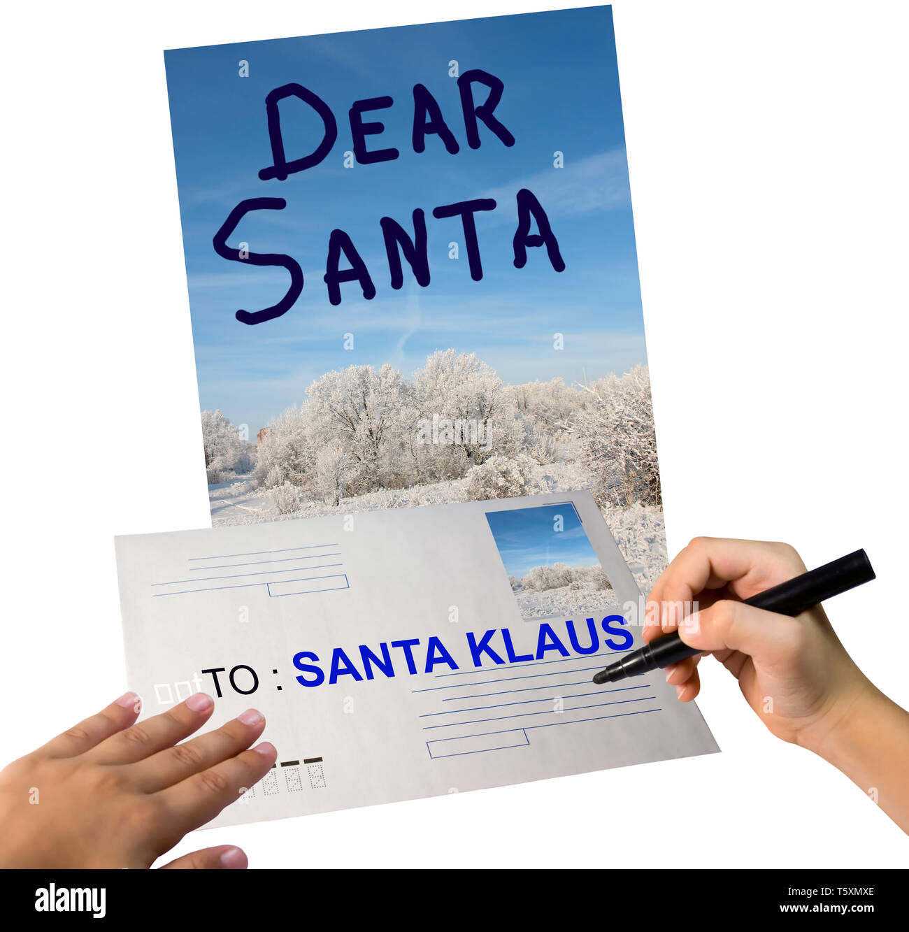 Boy write letter to Santa Klaus . Postcard for Santa Stock Photo - Alamy