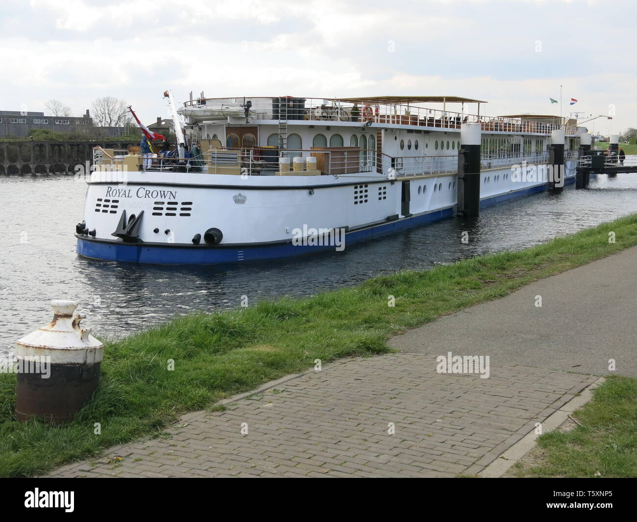 Rear view of the "Royal Crown" moored at one of its destinations on a ...