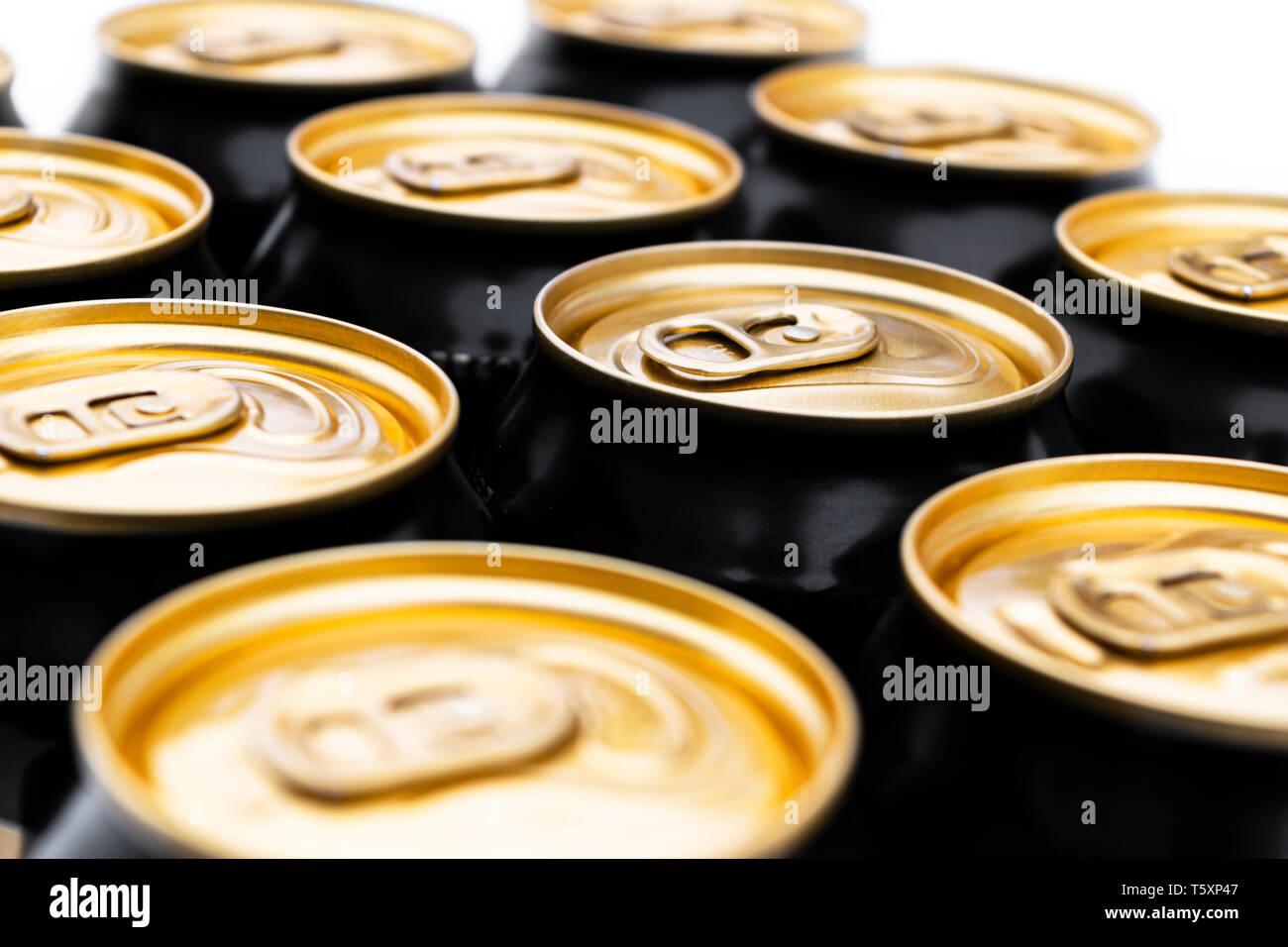 Close up photo of aluminium cans in a raw. Aluminium can background ...
