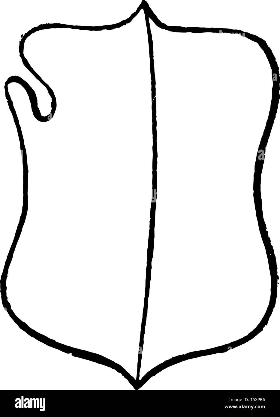 Curvy Bouche Shield with a per pale division vintage line drawing or ...