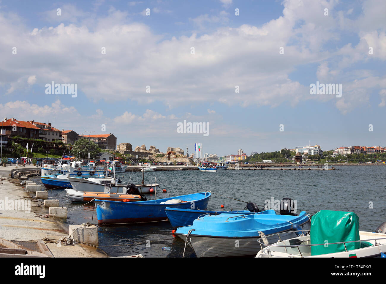 port with boats Nessebar cityscape Bulgaria summer season Stock Photo ...
