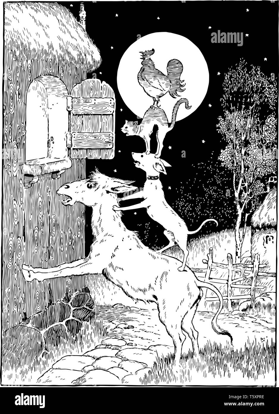 Animals Looking Through Window this scene shows a hen cat dog and horse ...