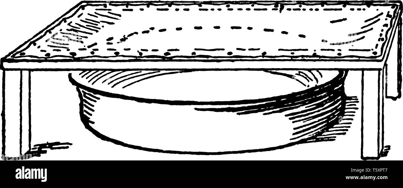 Large Strainer is shown here, vintage line drawing or engraving ...