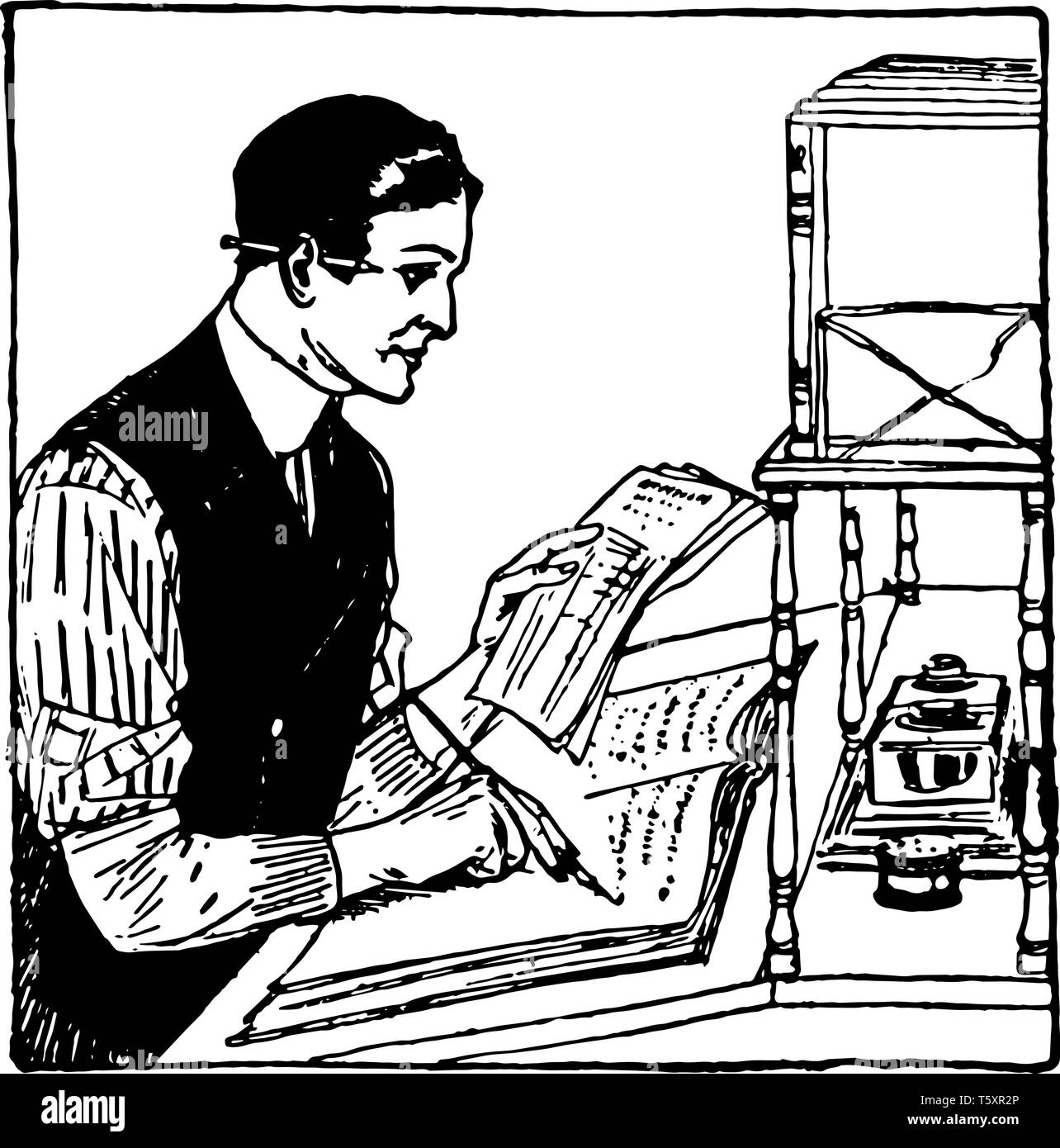 Man writing letter at a desk Stock Vector Images - Alamy