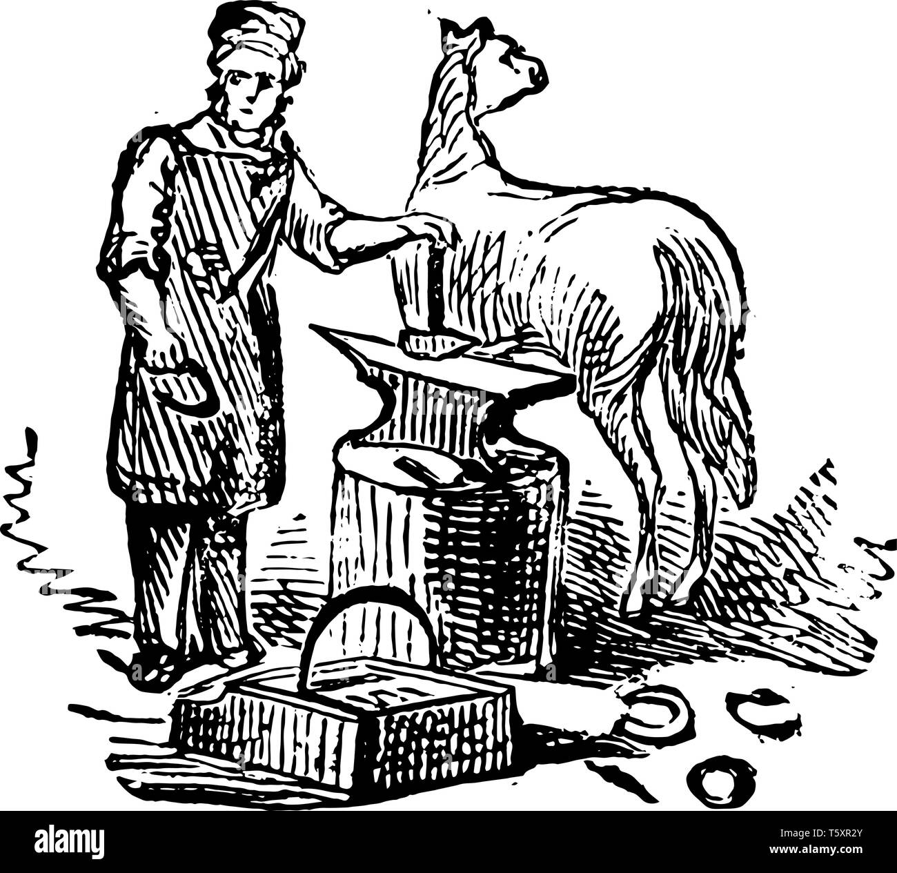 This illustration represents Blacksmith which is a metalsmith, vintage ...
