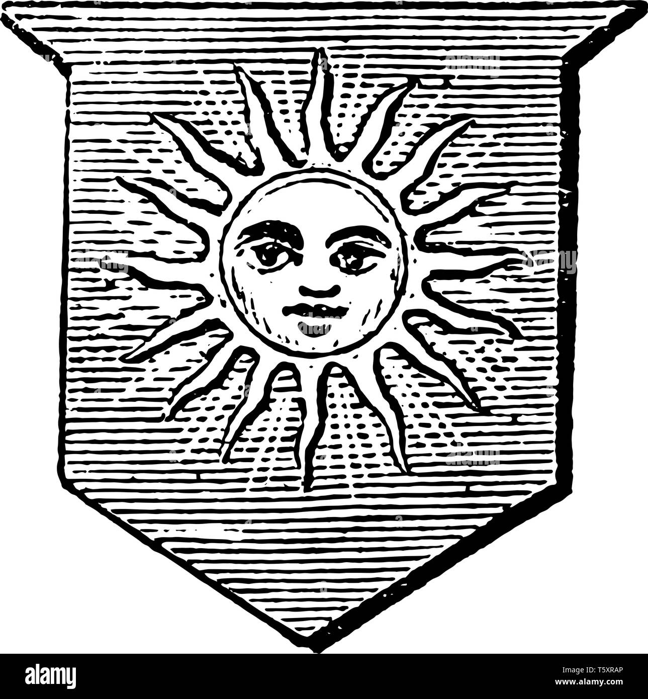 Sun in its Splendor is a figured, vintage line drawing or engraving ...