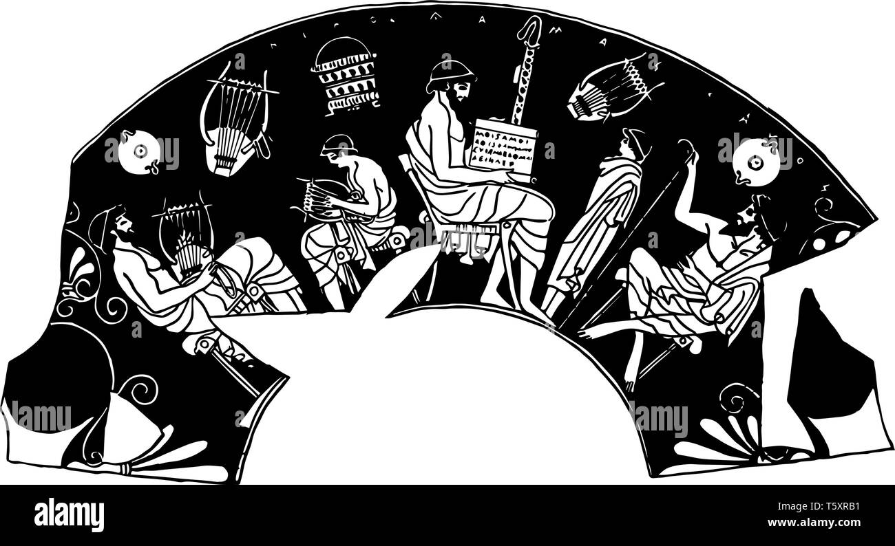 Greek School Vase Painting have teacher and students with musical ...