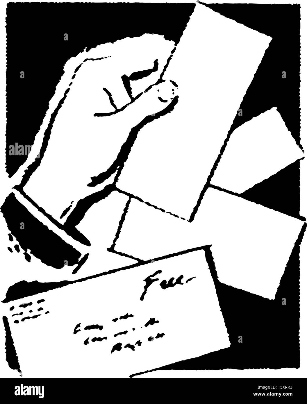 Hand Holding Letters in this picture, vintage line drawing or engraving ...