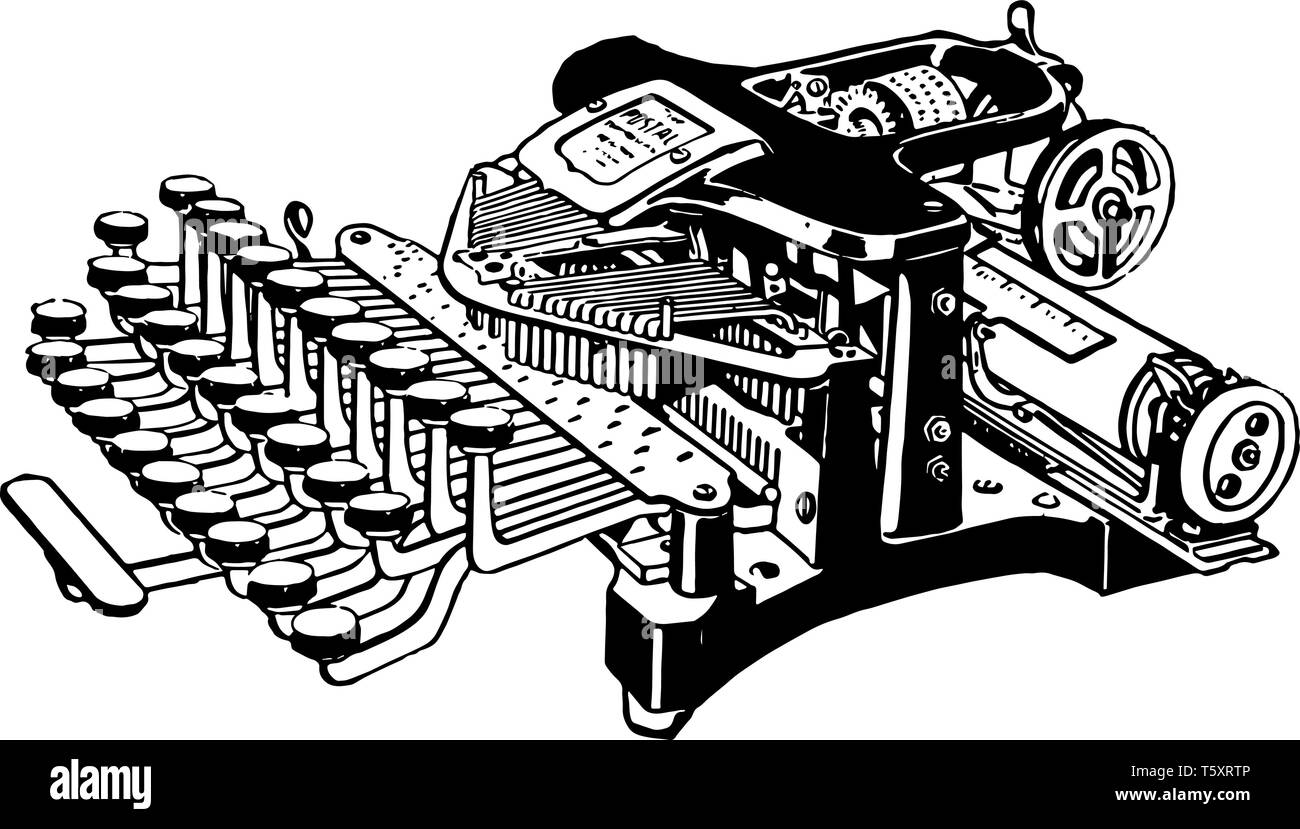 This illustration represents Open Typewriter, vintage line drawing or ...