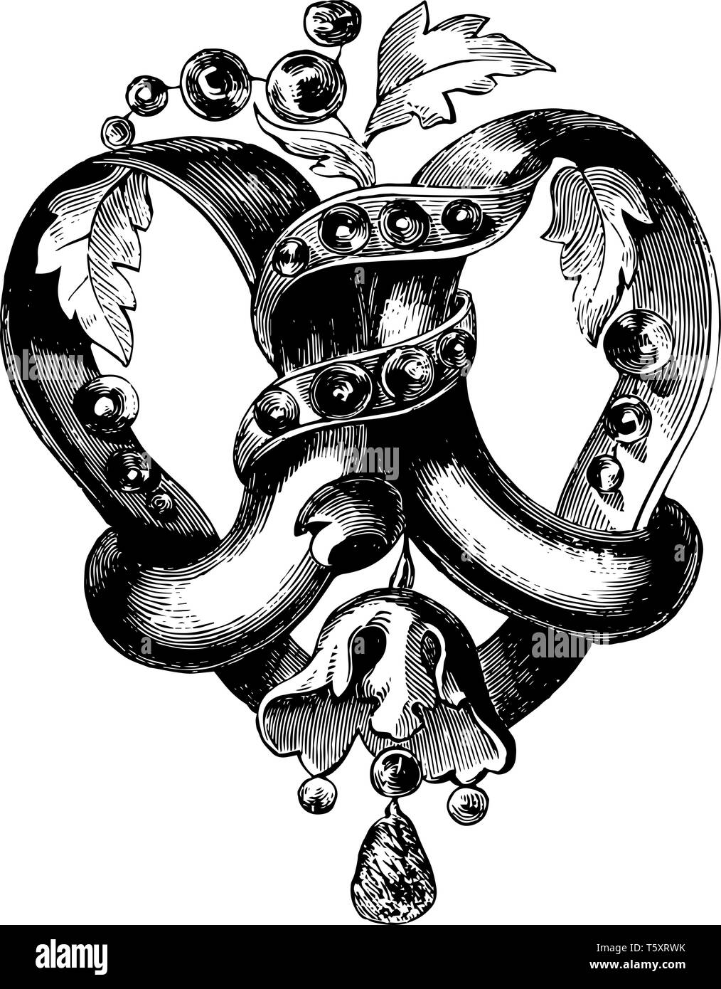 Brooch was made in Belgium, vintage line drawing or engraving ...