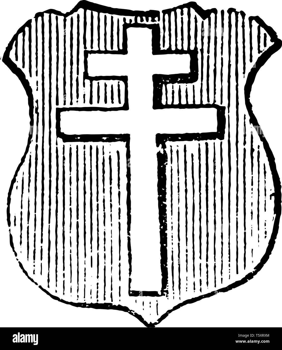 Cross Patriarchal is a variant of the Christian cross, vintage line ...
