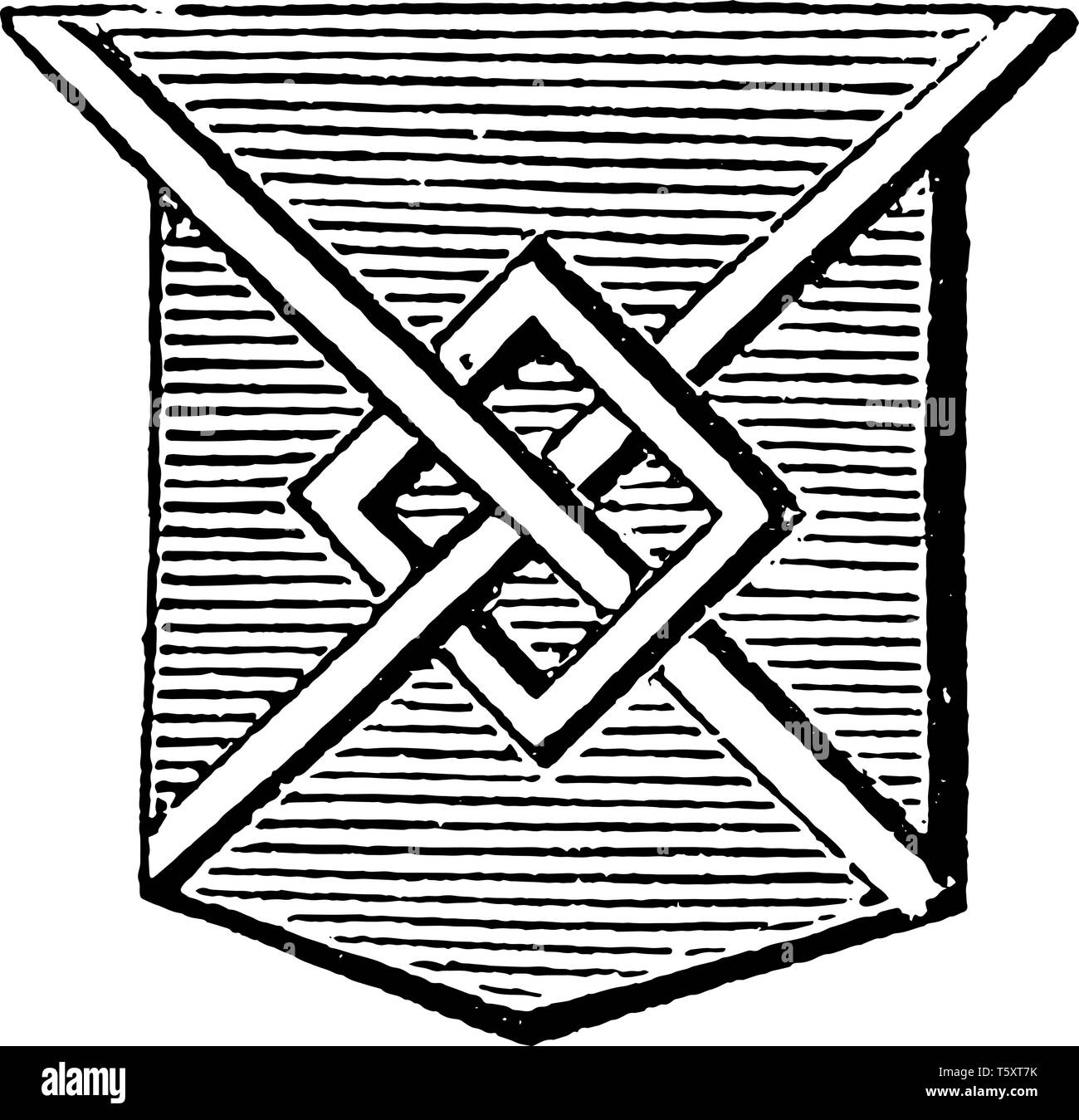 Fret have two laths interlaced with a mascle, vintage line drawing or ...