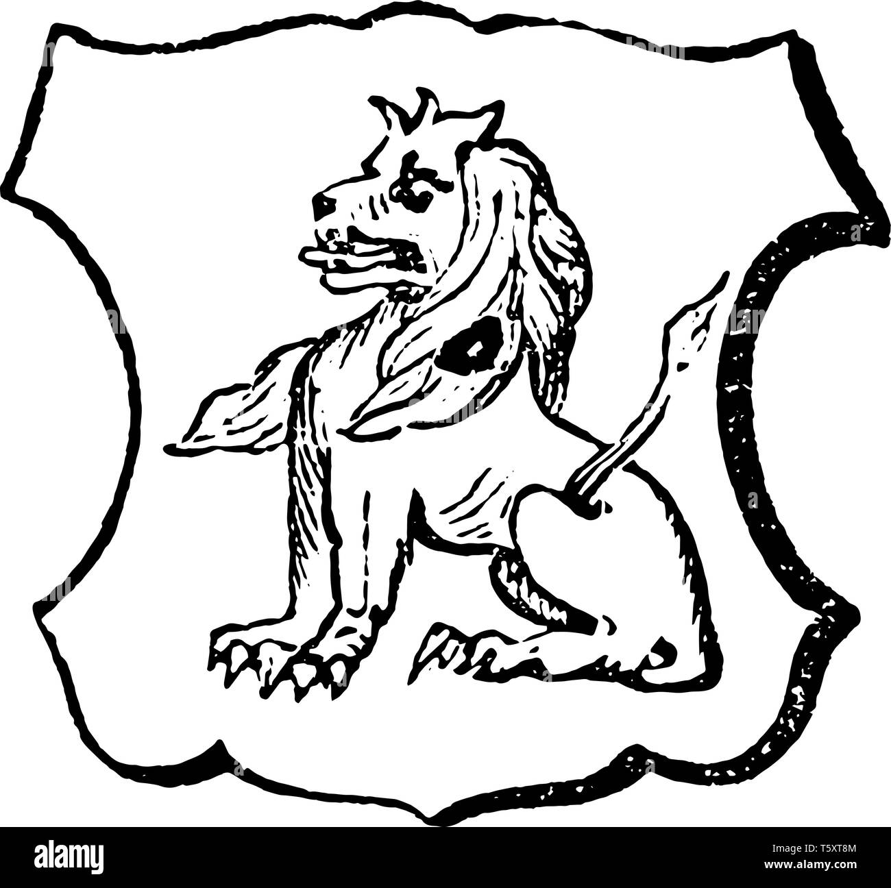 Lion Sejant are French word for sitting, vintage line drawing or ...