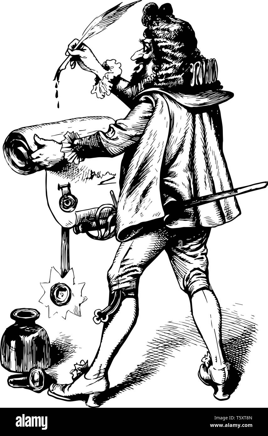 Man Signing a Scroll or man signing a document, writing desk, standard ...