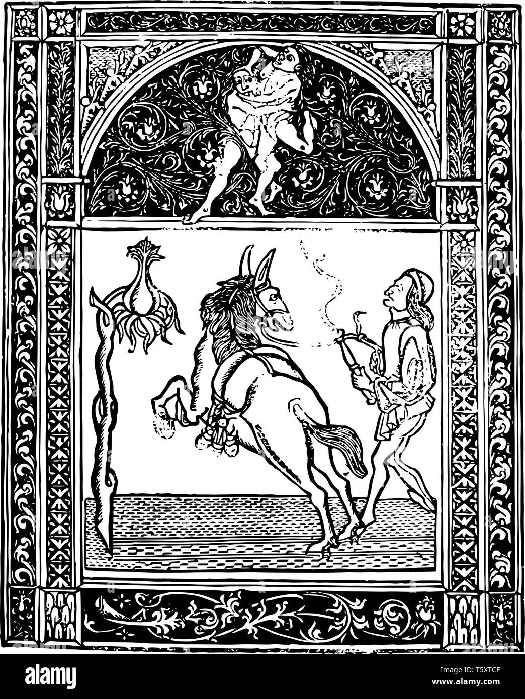 Ornate Border have human figure in the center of frame in this pattern ...