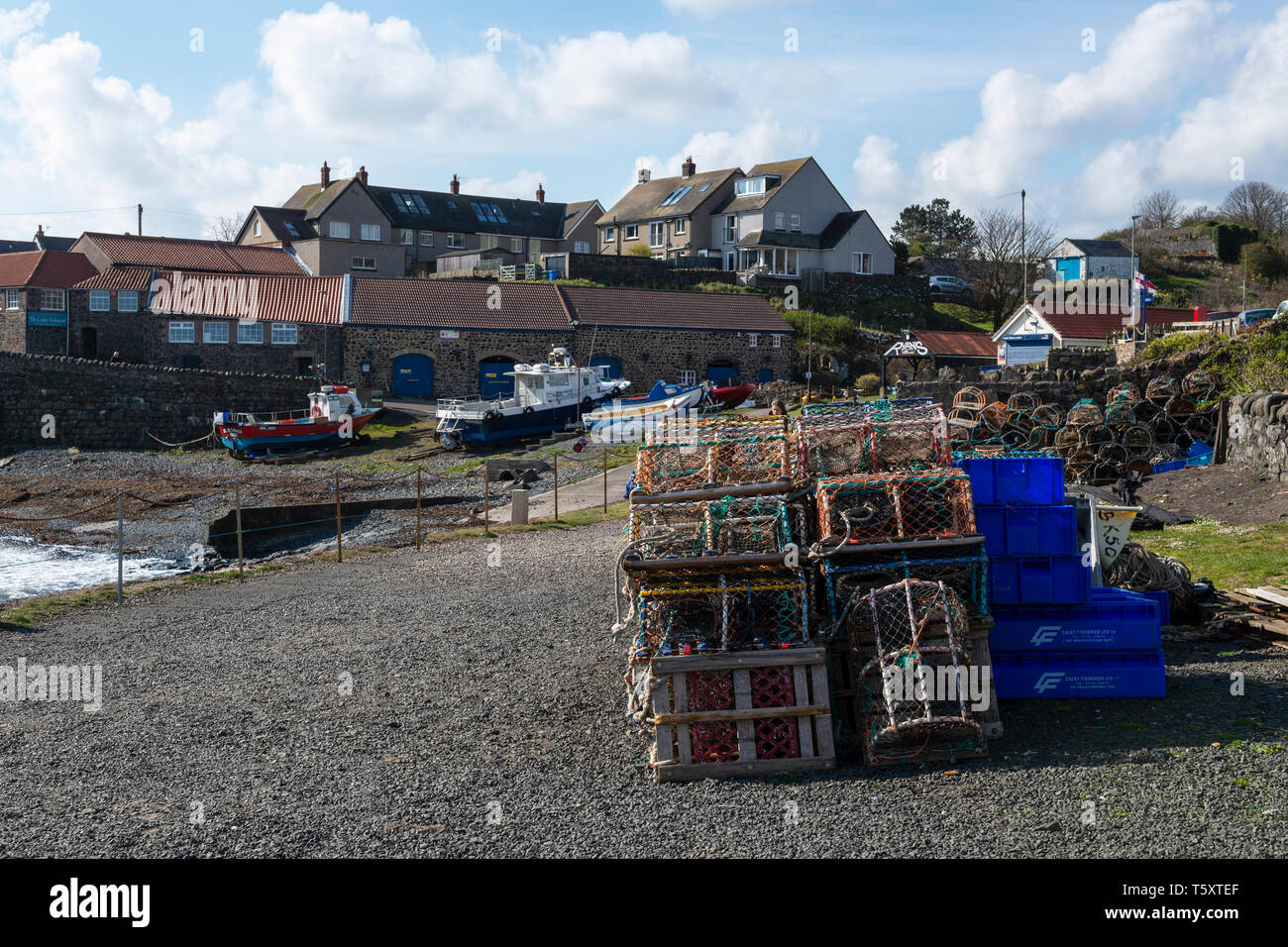 Lobster pots at Craster harbour on the Northumberland coast, Craster ...
