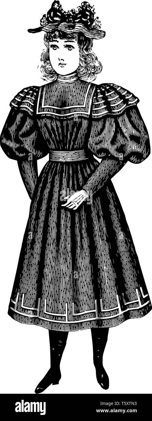Girl's Summer Dress has puffed sleeves and a fitted waist, vintage line ...