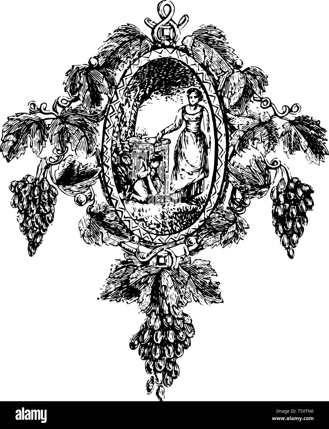Brooch is delicately designed with leaves and bunches of grapes ...