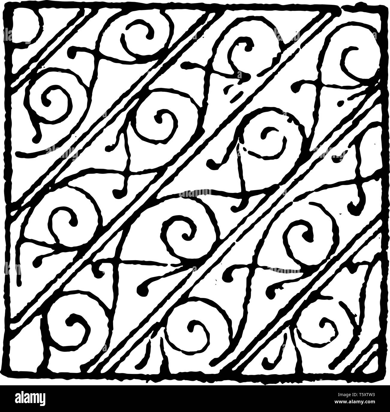 Bendy with Scrollwork Damaskeening are used in heraldry, vintage line ...