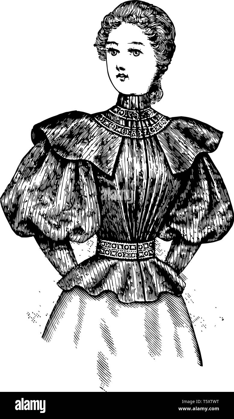 Late 19th Century Dress wearing by a woman, vintage line drawing or ...