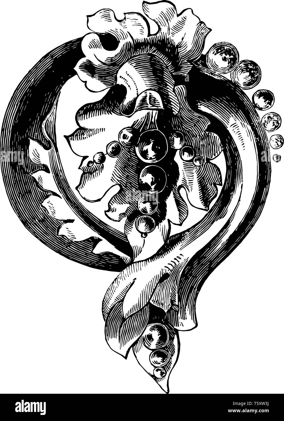 Brooch was made in Belgium, vintage line drawing or engraving ...