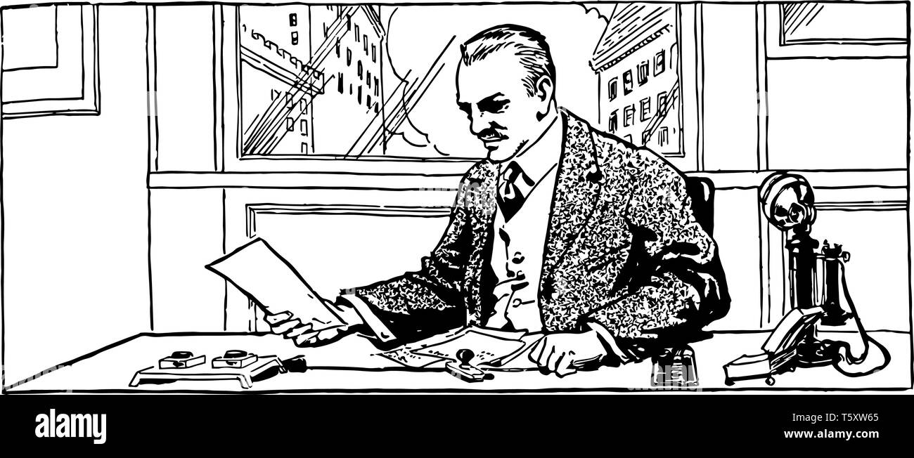 Man Reading Papers at Desk, business, desk, employment, job, livelihood ...