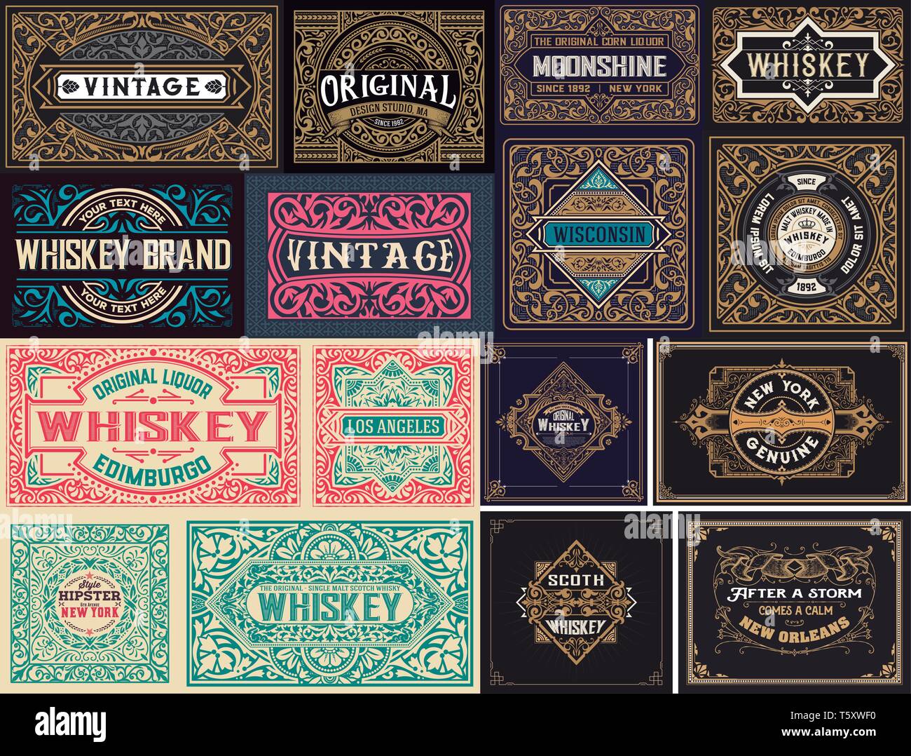 Pack of 16 vintage labels Stock Vector Image & Art - Alamy