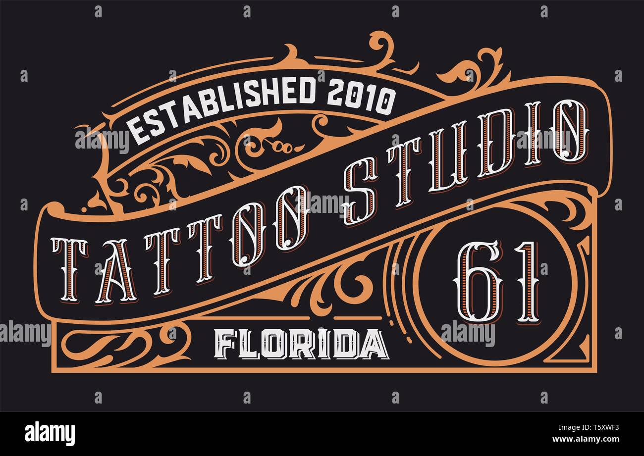 Tattoo logo template with vintage ornaments.Vector layered Stock Vector ...