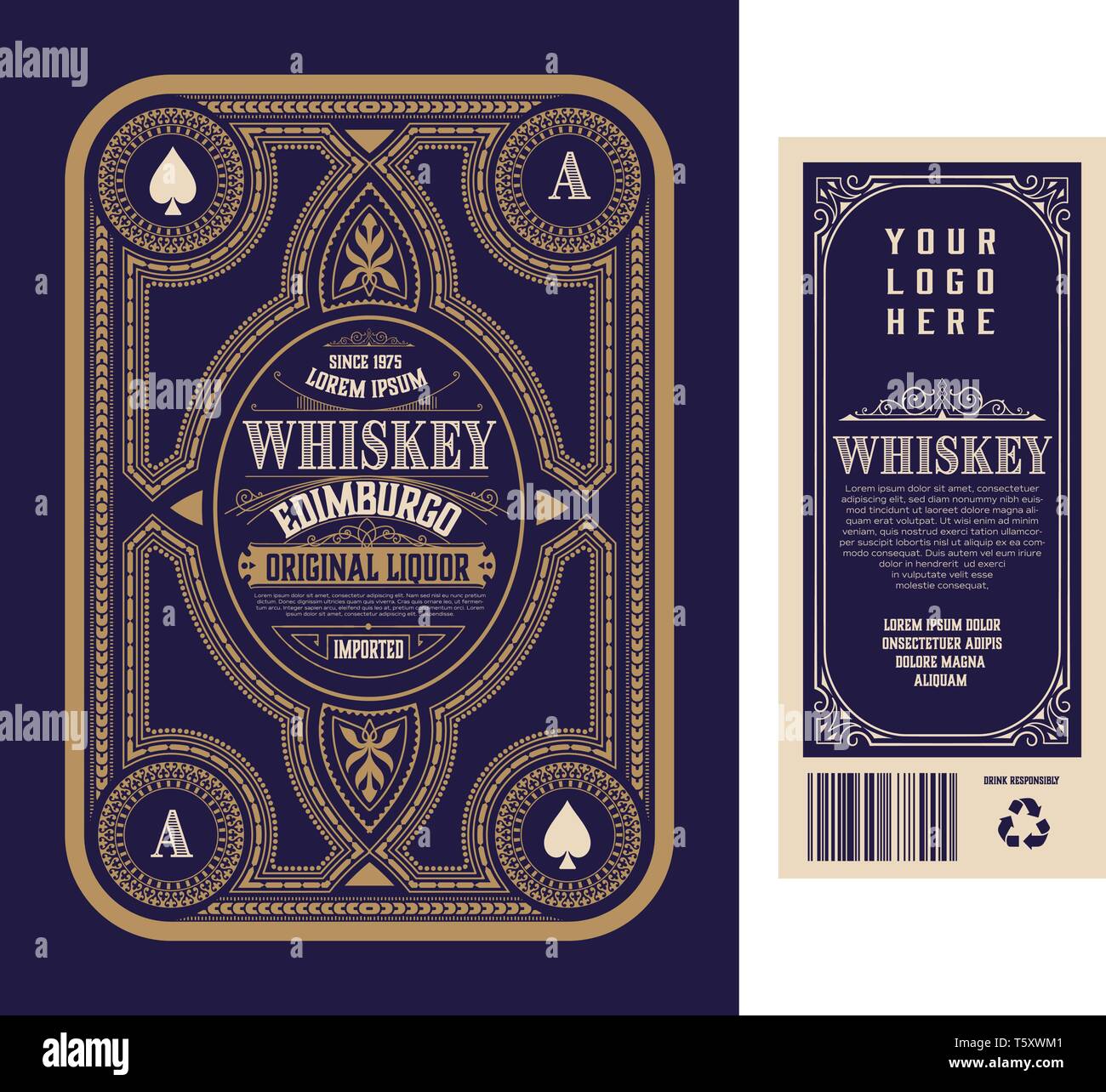 Vintage liquor labels, front and back side. Western style Stock Vector ...