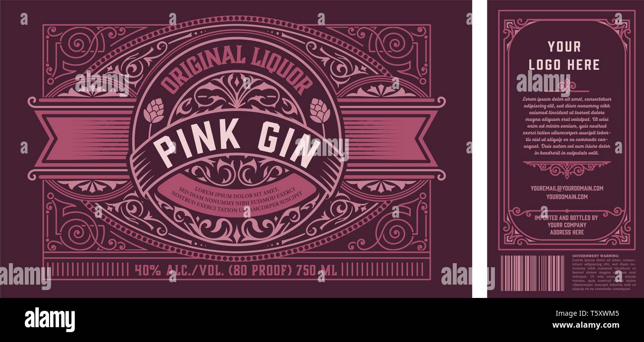 Vintage Gin label for packing, back and front side. Vector layered ...