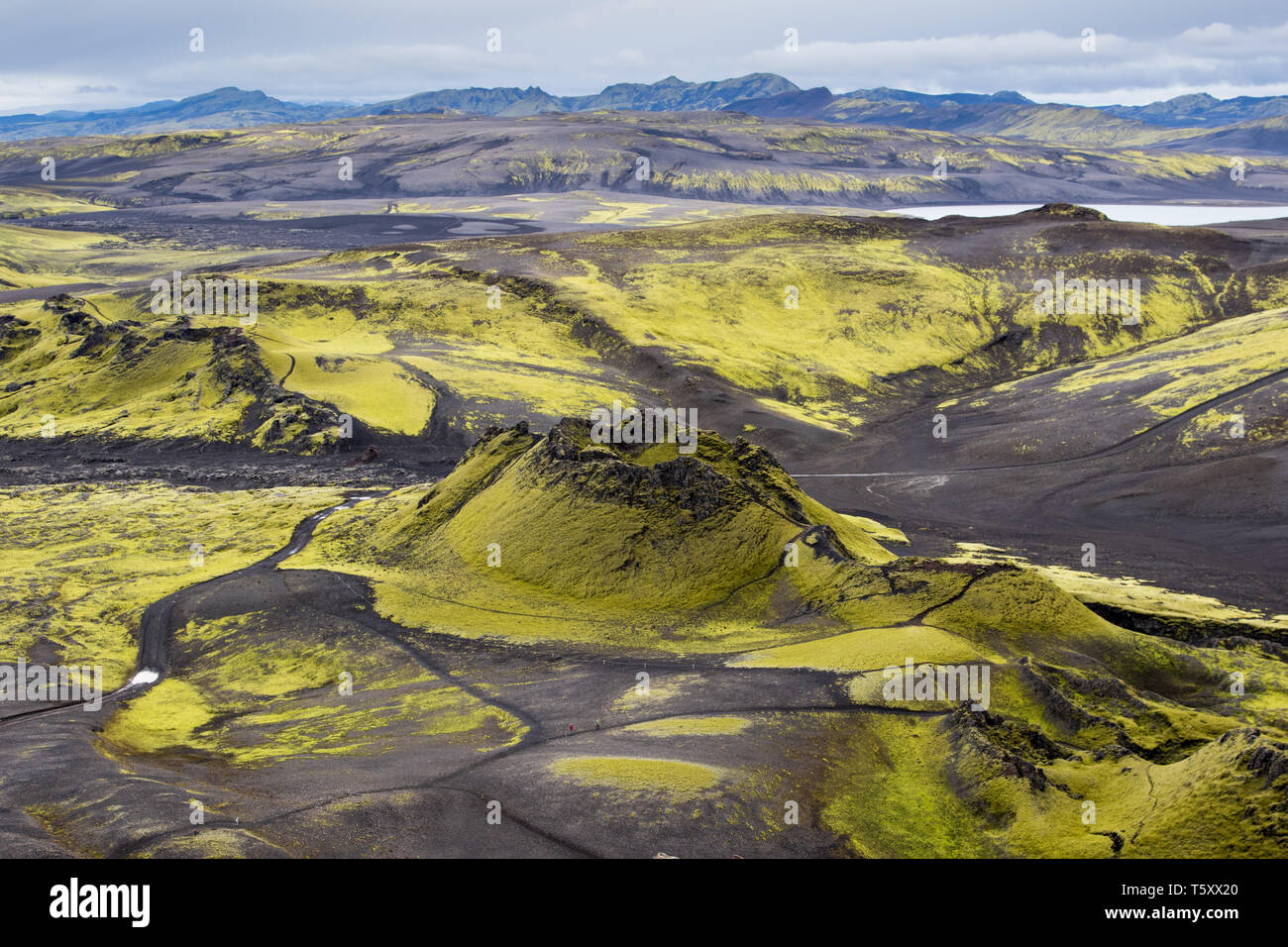 Dramatic iceland landscape of Craters of Laki volcanic fissure with a ...