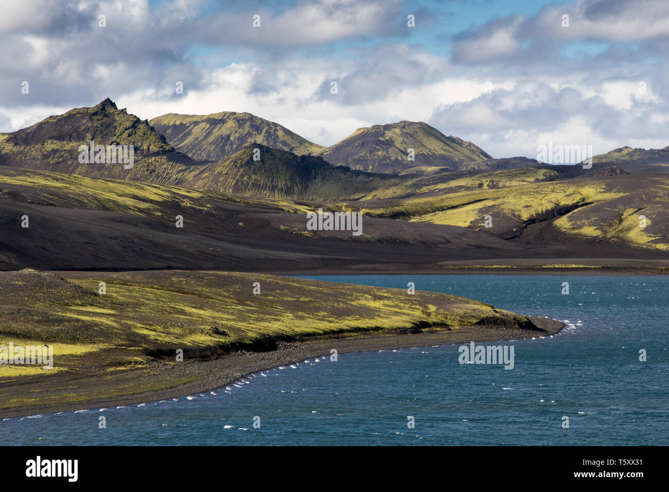 Dramatic iceland landscape with a green hill and black lava looks like ...