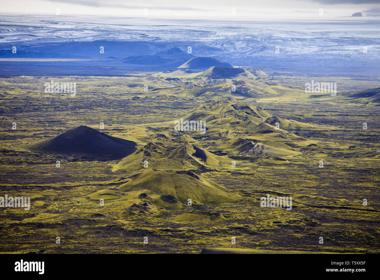 Dramatic iceland landscape of Craters of Laki volcanic fissure with a ...