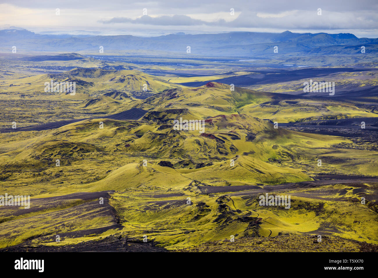 Dramatic iceland landscape of Craters of Laki volcanic fissure with a ...
