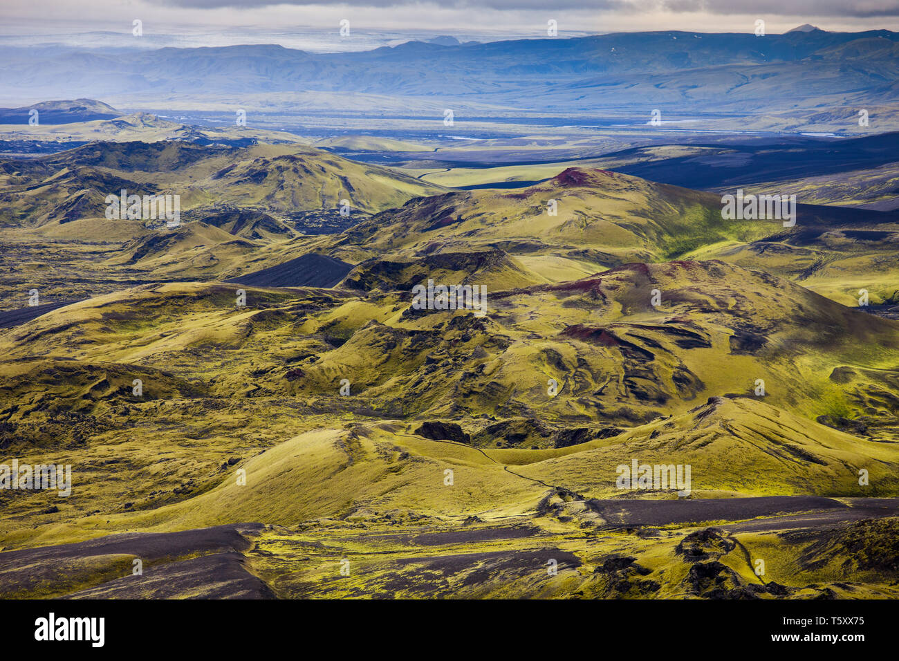 Dramatic iceland landscape of Craters of Laki volcanic fissure with a ...
