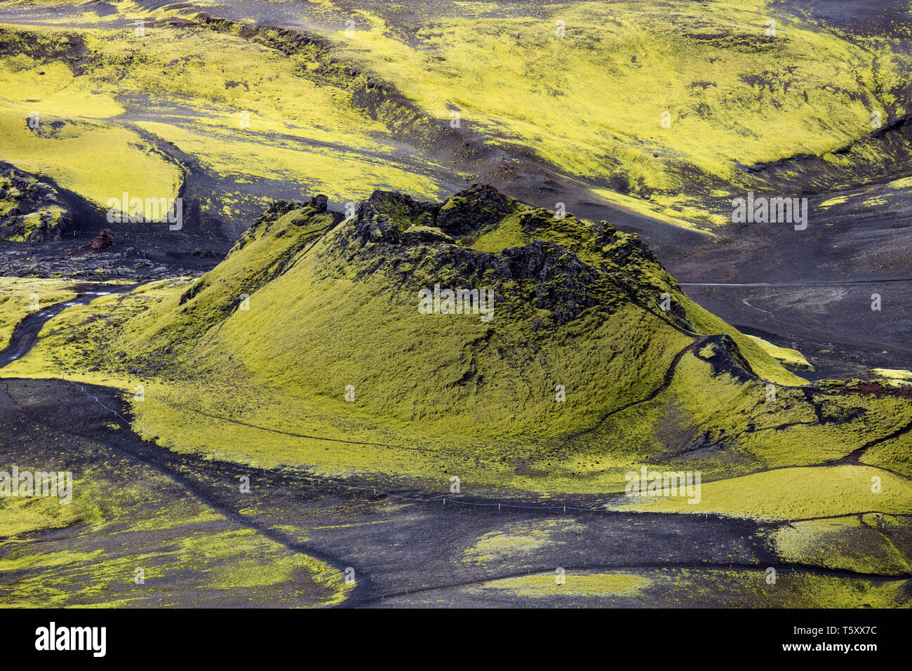 Dramatic iceland landscape of Craters of Laki volcanic fissure with a ...