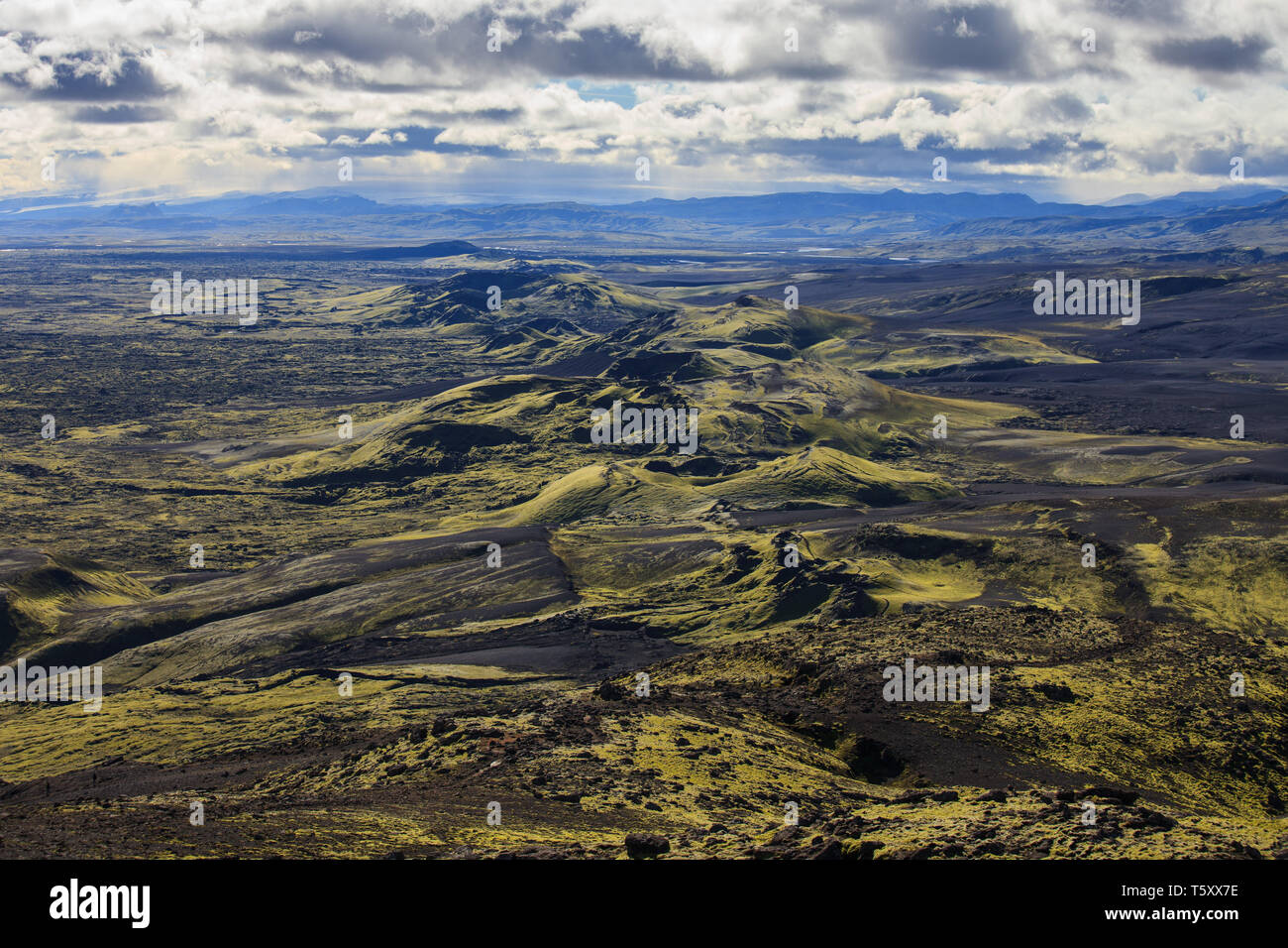 Dramatic iceland landscape of Craters of Laki volcanic fissure with a ...