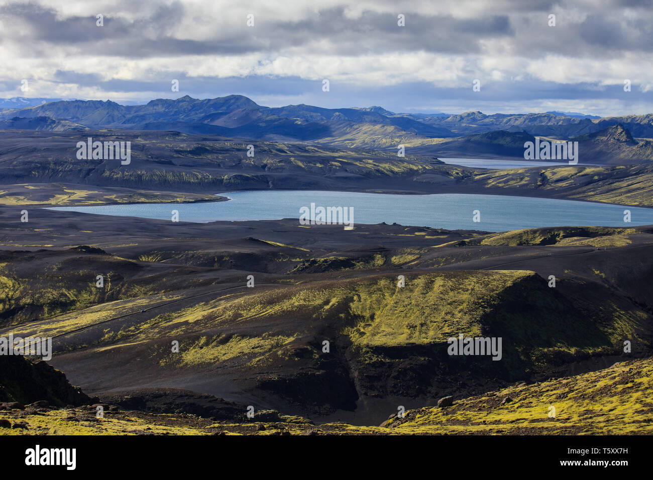 Dramatic iceland landscape of Craters of Laki volcanic fissure with a ...