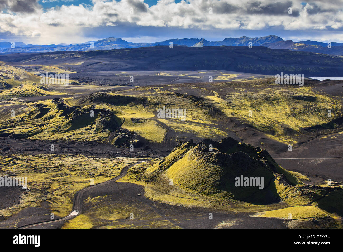 Dramatic iceland landscape of Craters of Laki volcanic fissure with a ...