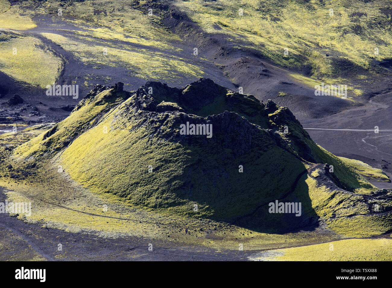 Dramatic iceland landscape of Craters of Laki volcanic fissure with a ...