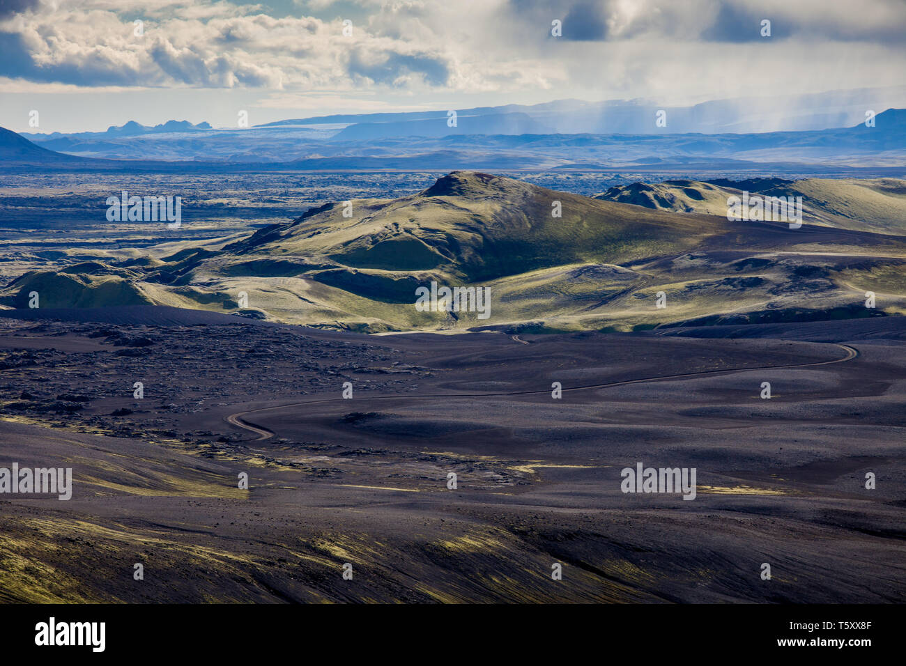 Dramatic iceland landscape of Craters of Laki volcanic fissure with a ...