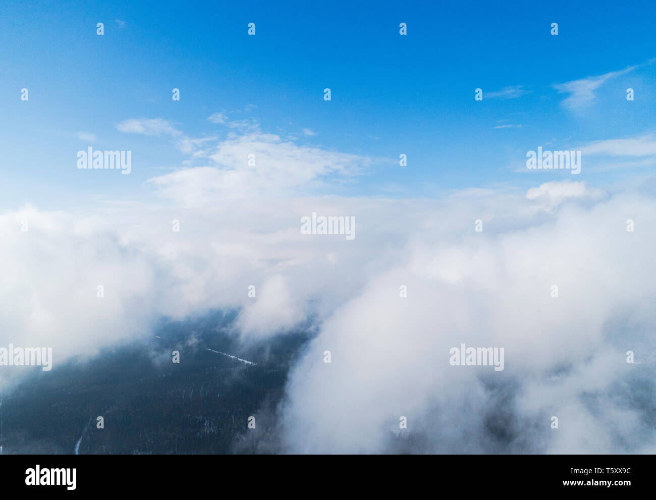 Aerial view White clouds in blue sky. Top view. View from drone. Aerial bird's eye view. Aerial ...