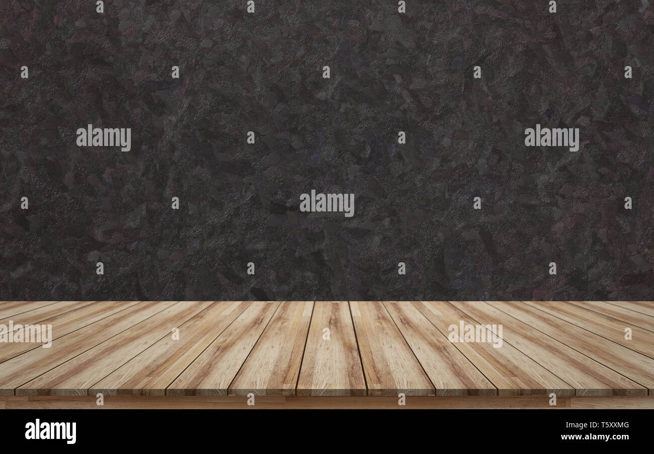 Empty wooden tabletop with black rough background texture design for ...