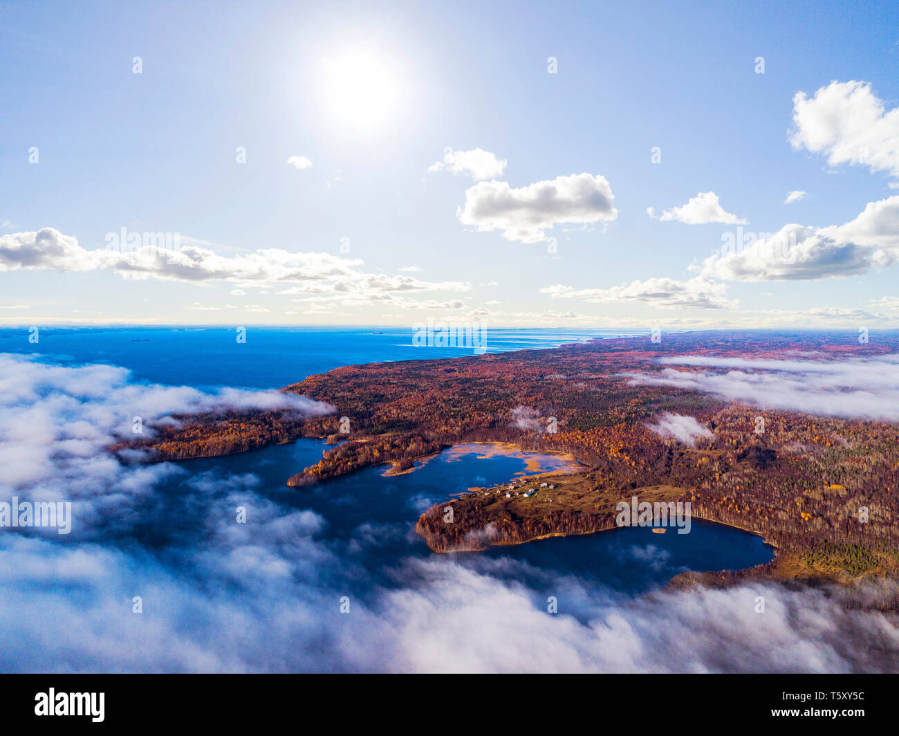 Aerial view of seashore with beach, lagoons. Coastline with sand and ...