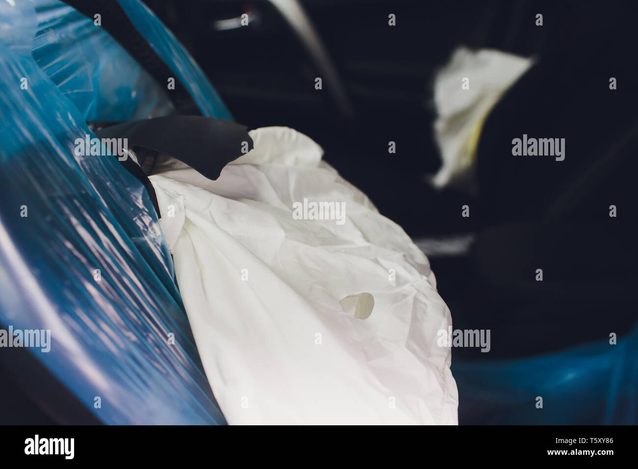 Car Crash air bag, blue, inscription airbag Stock Photo - Alamy