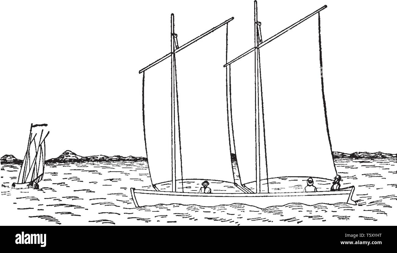 Wind Powered Sailboat with square rigged masts known as a brig, vintage ...